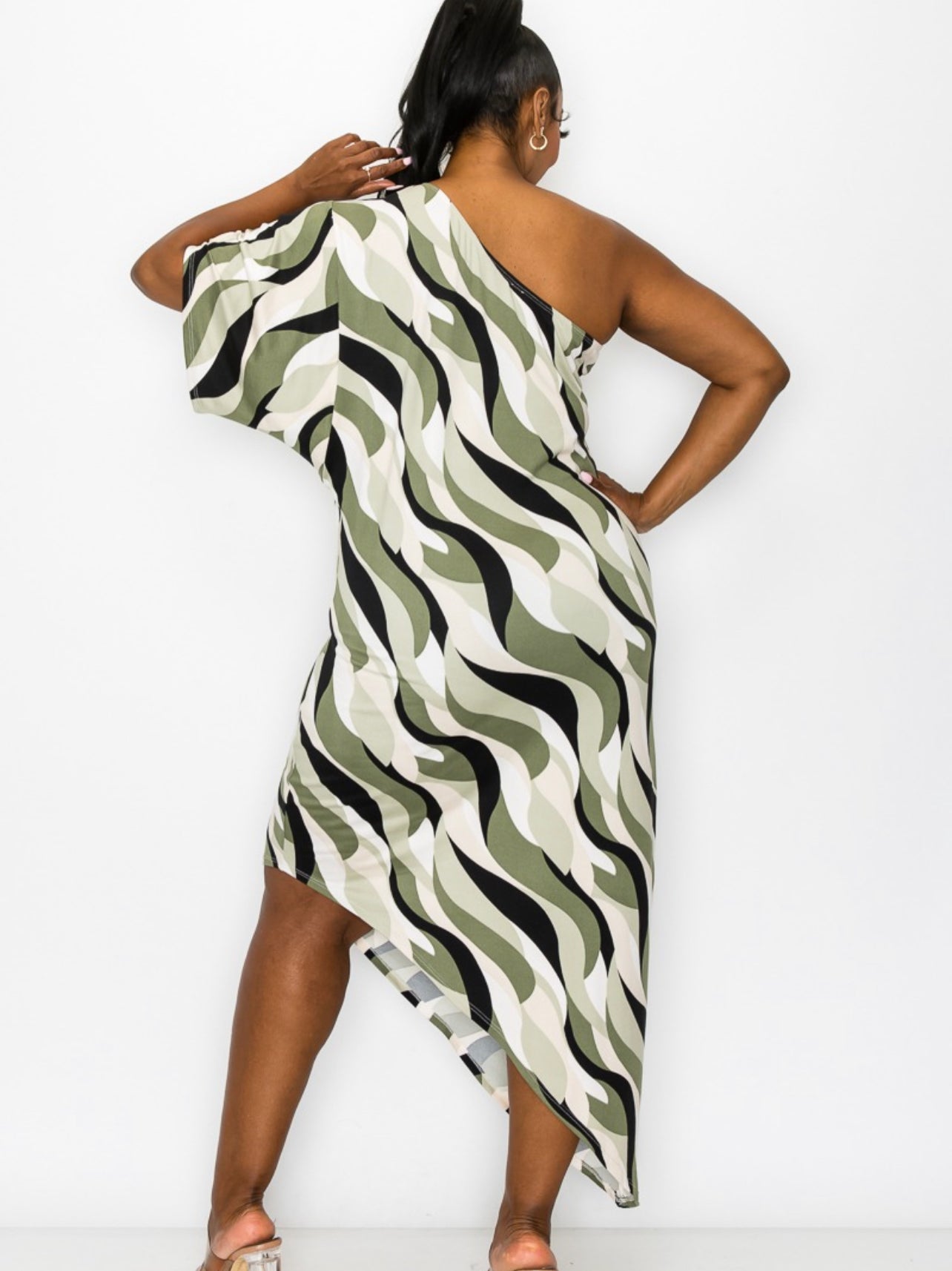 Womens Plus Size One Shoulder Asymmetrical Dress Fabulously Dressed